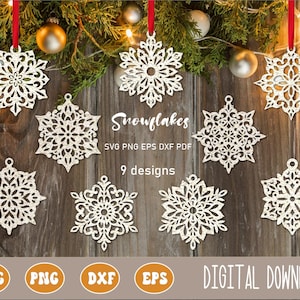 Christmas Clipart SVG PNG DXF, 9 Snowflakes Svg, Xmas Snowflakes Design ...