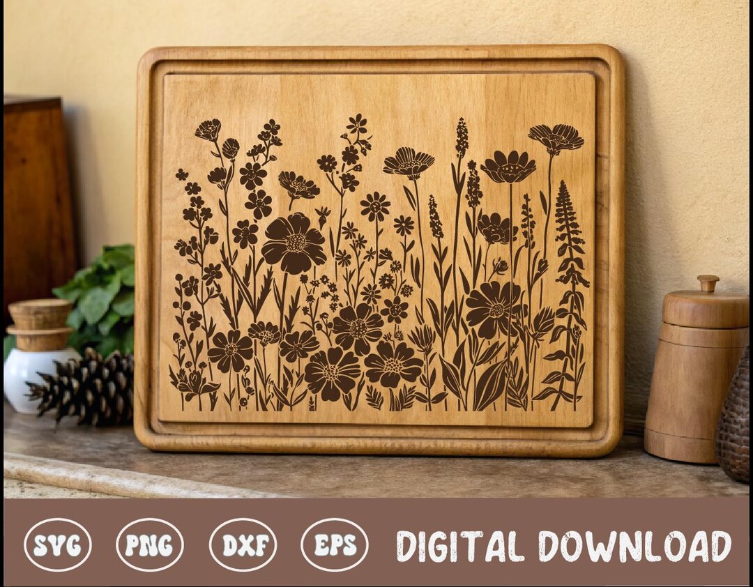Wildflowers Board SVG, Cottagecore Cutting Board Digital File, Cutting ...