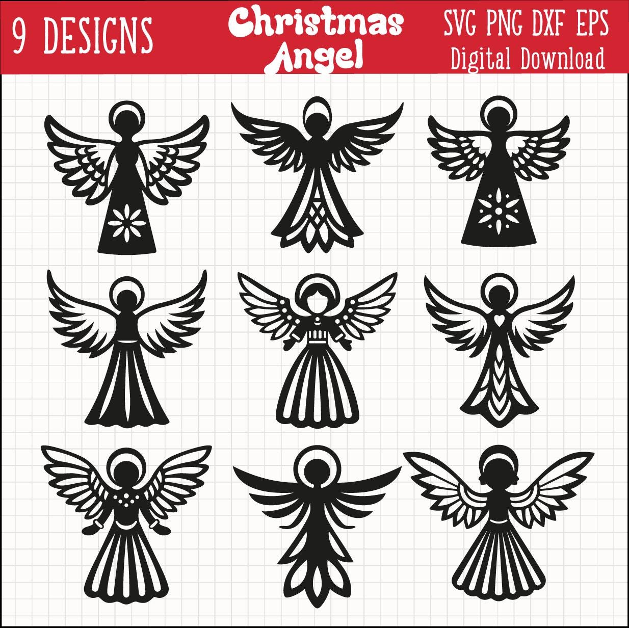Christmas Angel SVG Bundle, Angel Ornament Laser Cut File, Angel Wings ...
