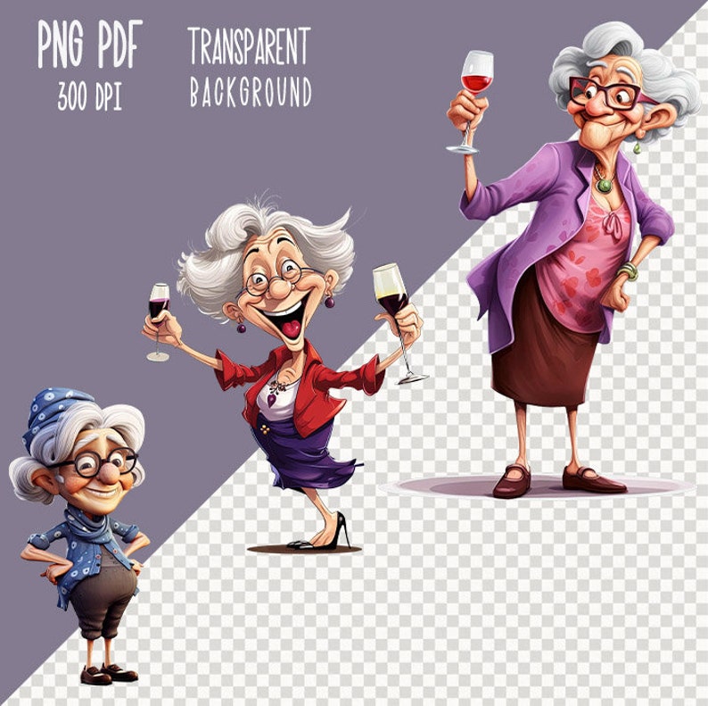 27 PNG Funny Cheerful Old Lady Clipart, Watercolor Cartoon Grandma ...