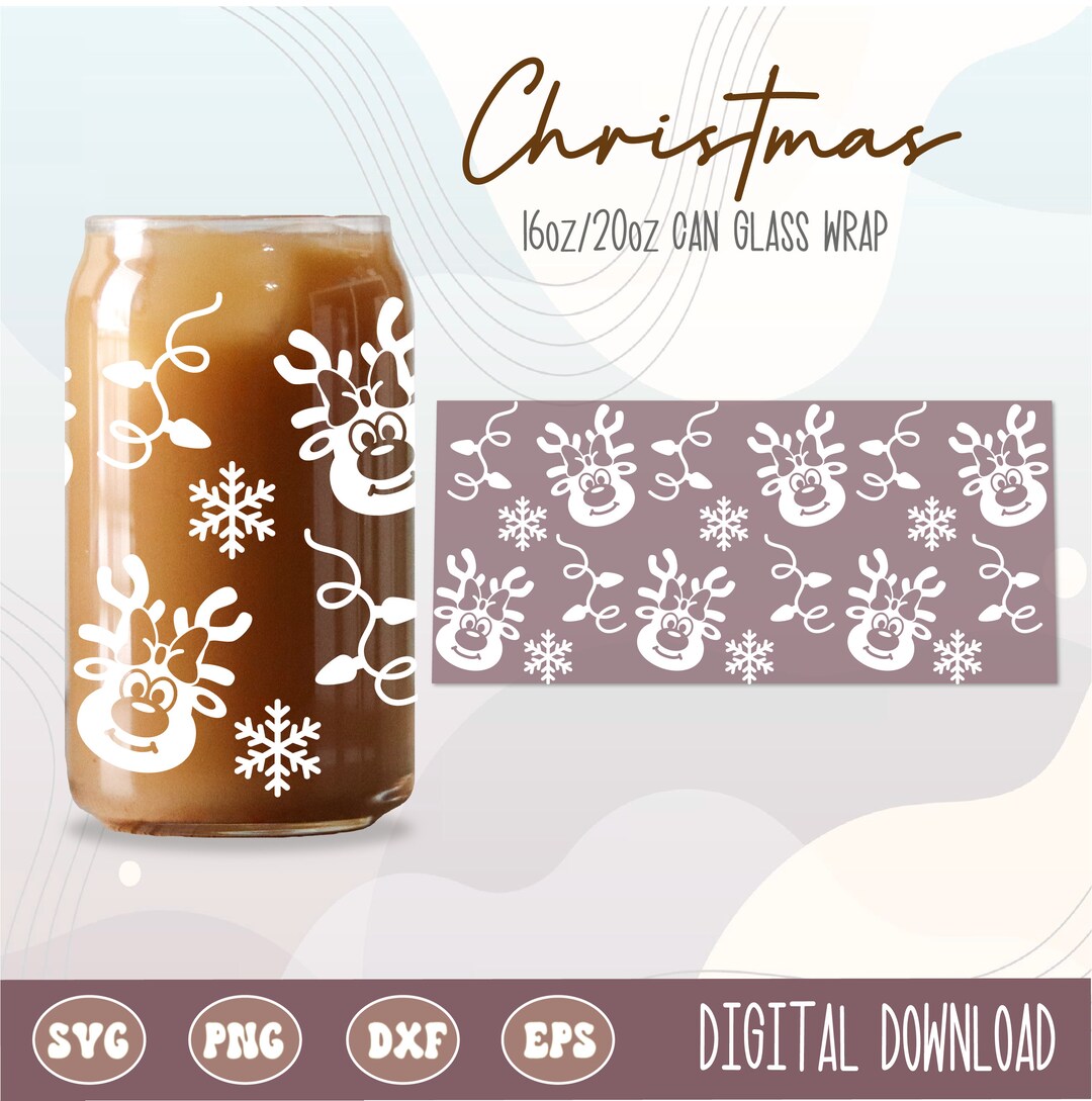SVG PNG Rudolph Deer Wrap Merry Christmas Libbey Glass Can - Etsy