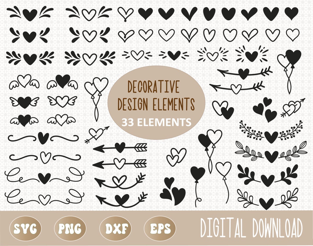 SVG PNG Design Elements Bundle: Hearts, Arrows, Flourishes (commercial ...