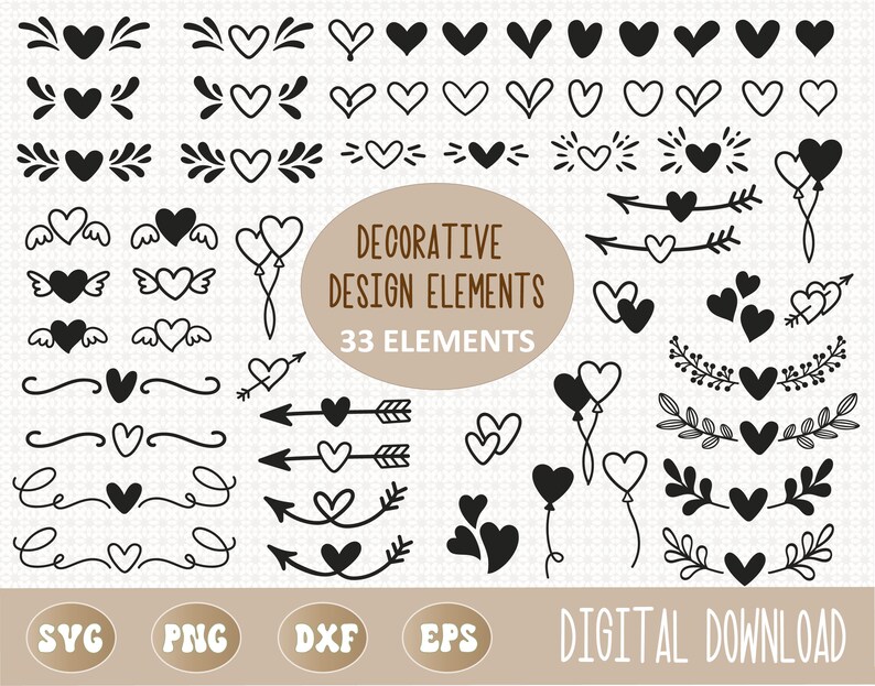 SVG PNG Design Elements Bundle: Hearts, Arrows, Flourishes (commercial ...