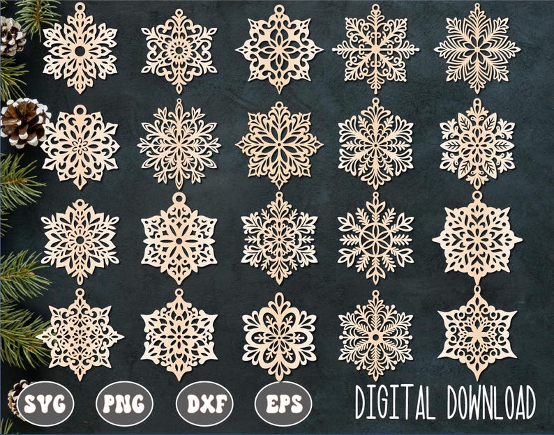 Christmas Snowflakes Clipart: 20 Winter Designs (SVG, PNG, DXF) - Etsy