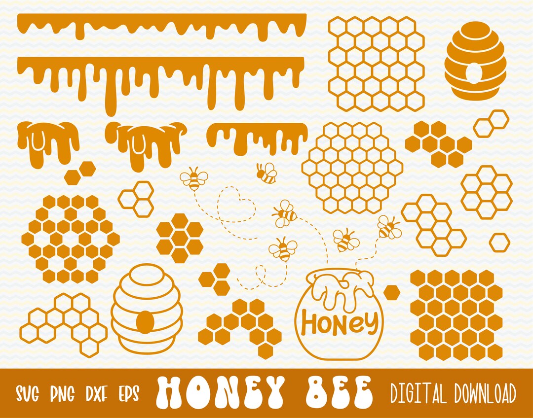 SVG PNG Honey Bee Bundle, Honeycomb, Dripping Honey Svg, Flying Bee ...