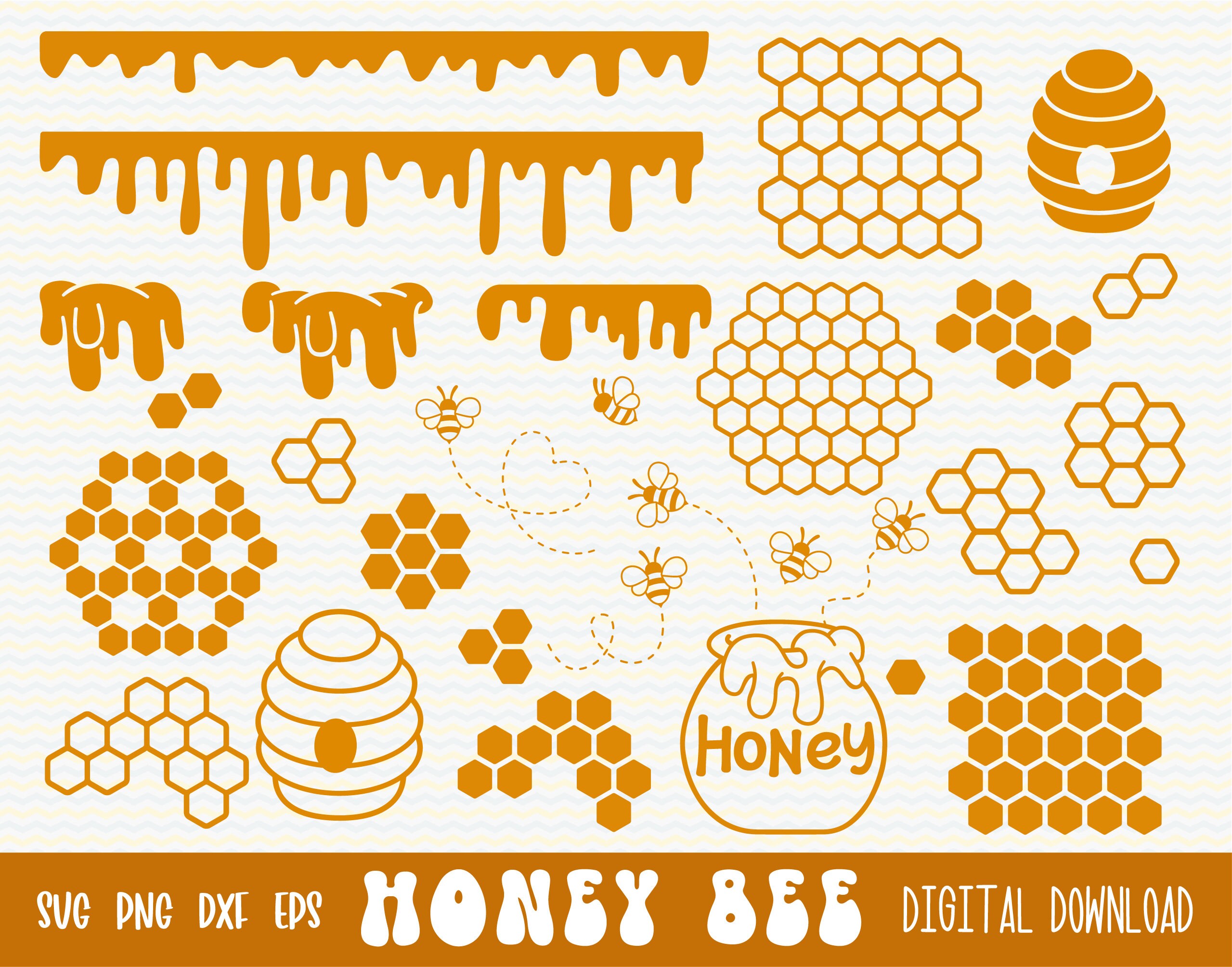 SVG PNG Honey Bee Bundle, Honeycomb, Dripping Honey Svg, Flying Bee ...
