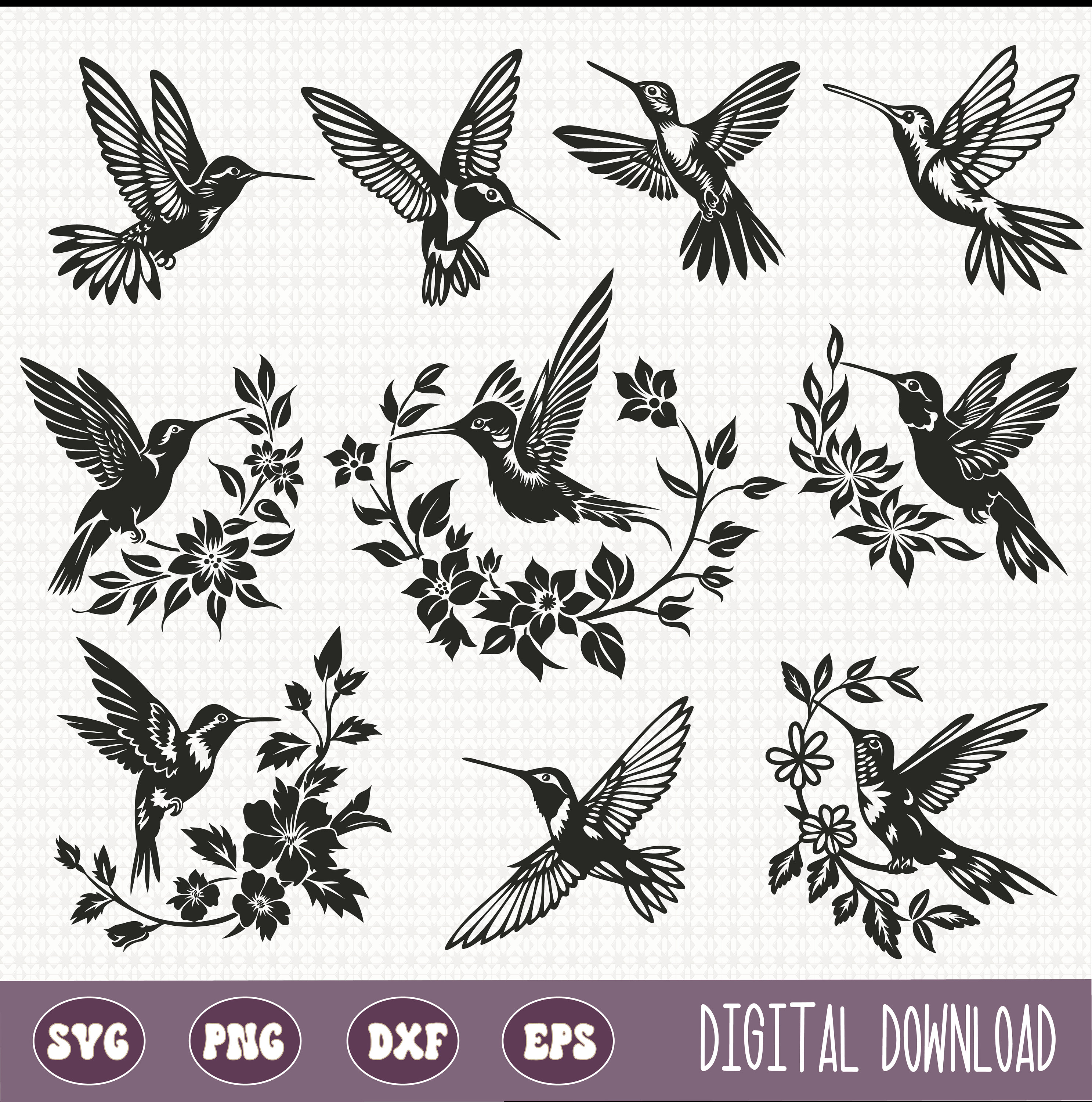SVG PNG Hummingbird and Flowers Bundle, Flying Tropical Birds, Svg ...