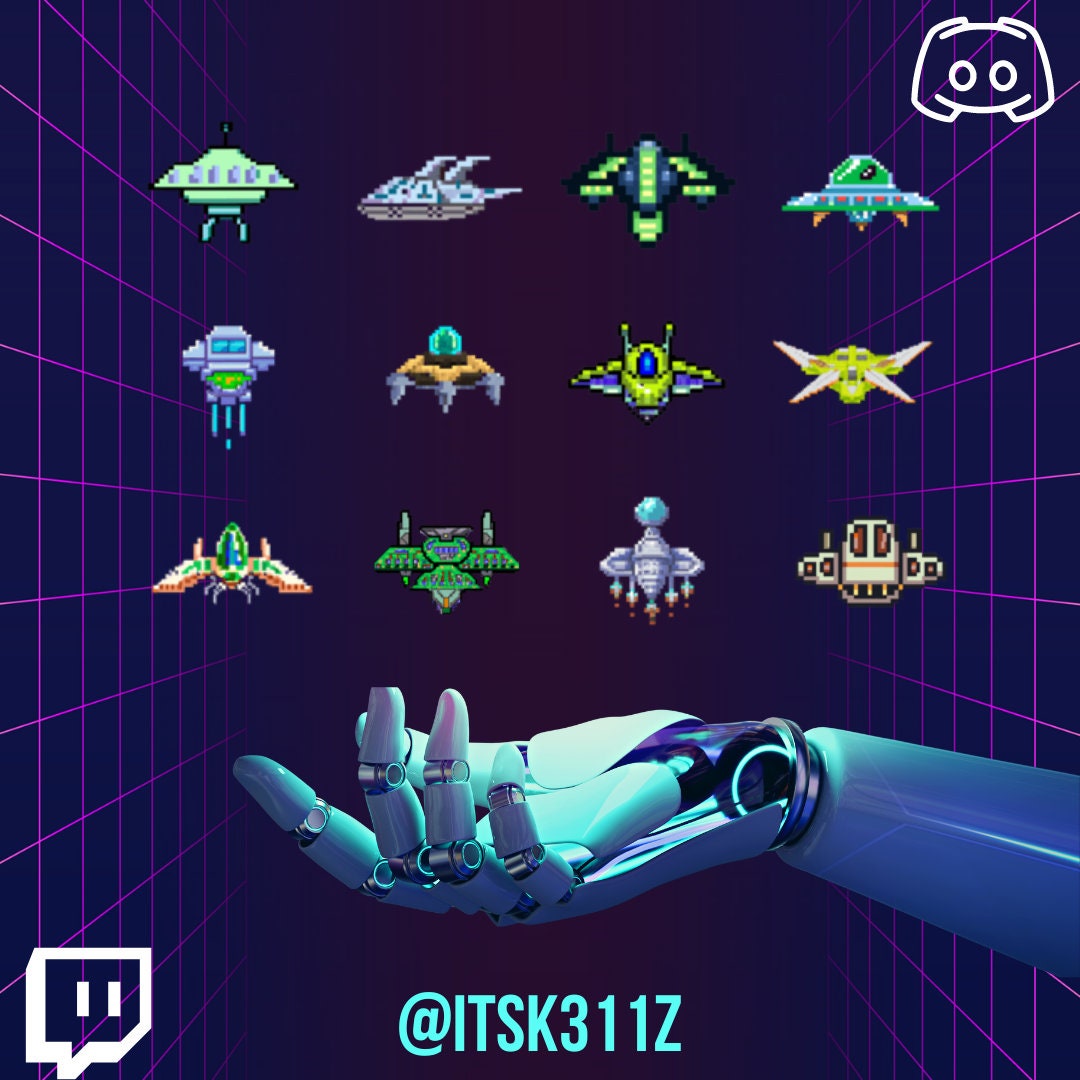 16bit Alien Spaceship Emote for Subs / Bits TWITCH / STREAMER Active - Etsy
