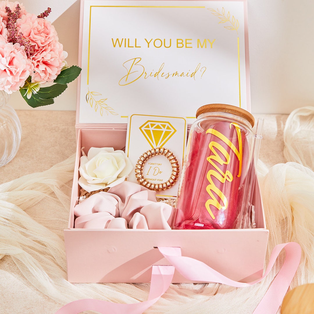 Pink Be My Matron of Honor Proposal Box Set, Personalized Bridesmaid ...