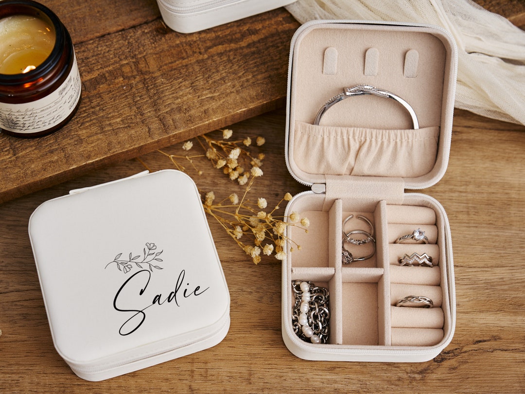 Personalized Square Jewelry Box, Travel Jewelry Case, Jewelry Organizer Bridesmaid Gift for ...
