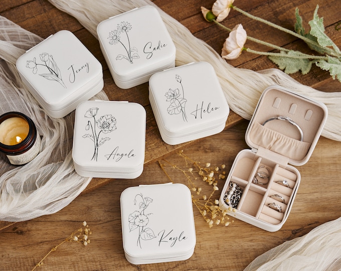 Personalized Travel Jewelry Box, Small Square Earring Organizer ...