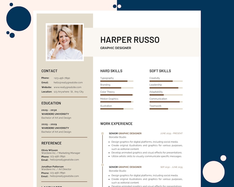 Resume Template With Photo, CV Template Photo, Minimalist Resume ...