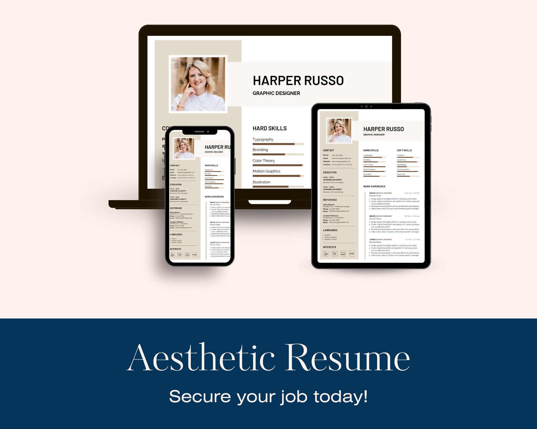 Resume Template With Photo, CV Template Photo, Minimalist Resume ...