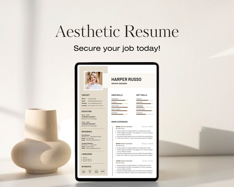 Resume Template With Photo, CV Template Photo, Minimalist Resume ...