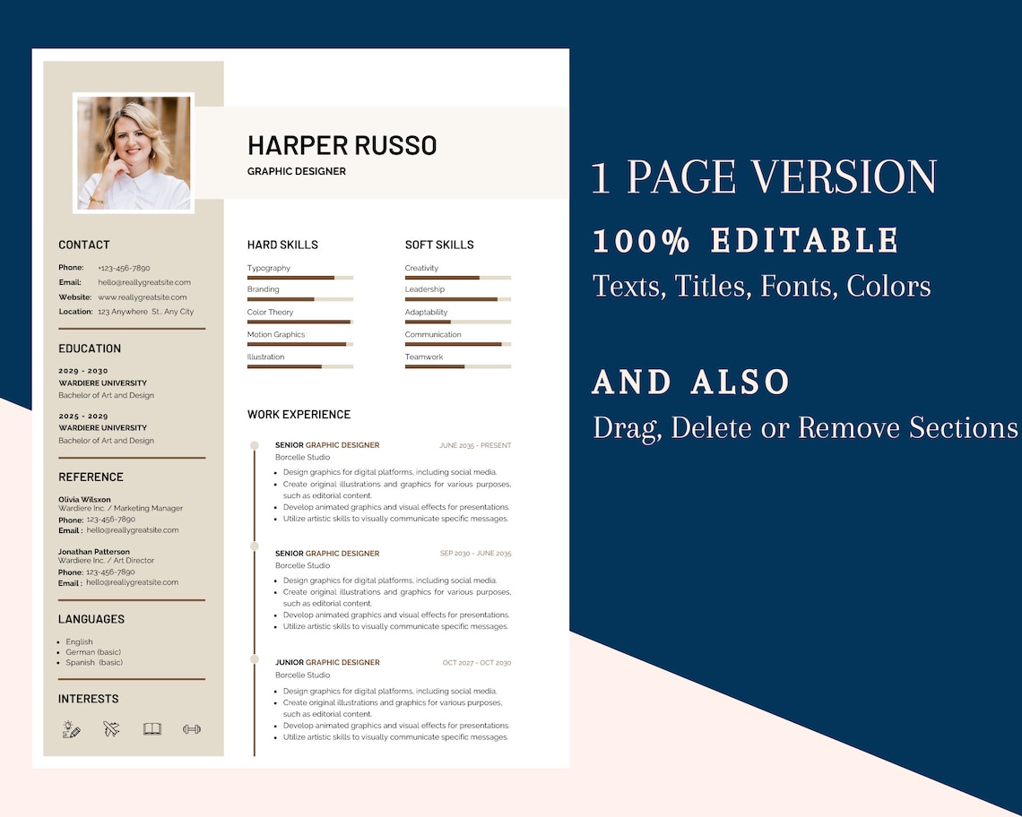 Resume Template With Photo, CV Template Photo, Minimalist Resume ...