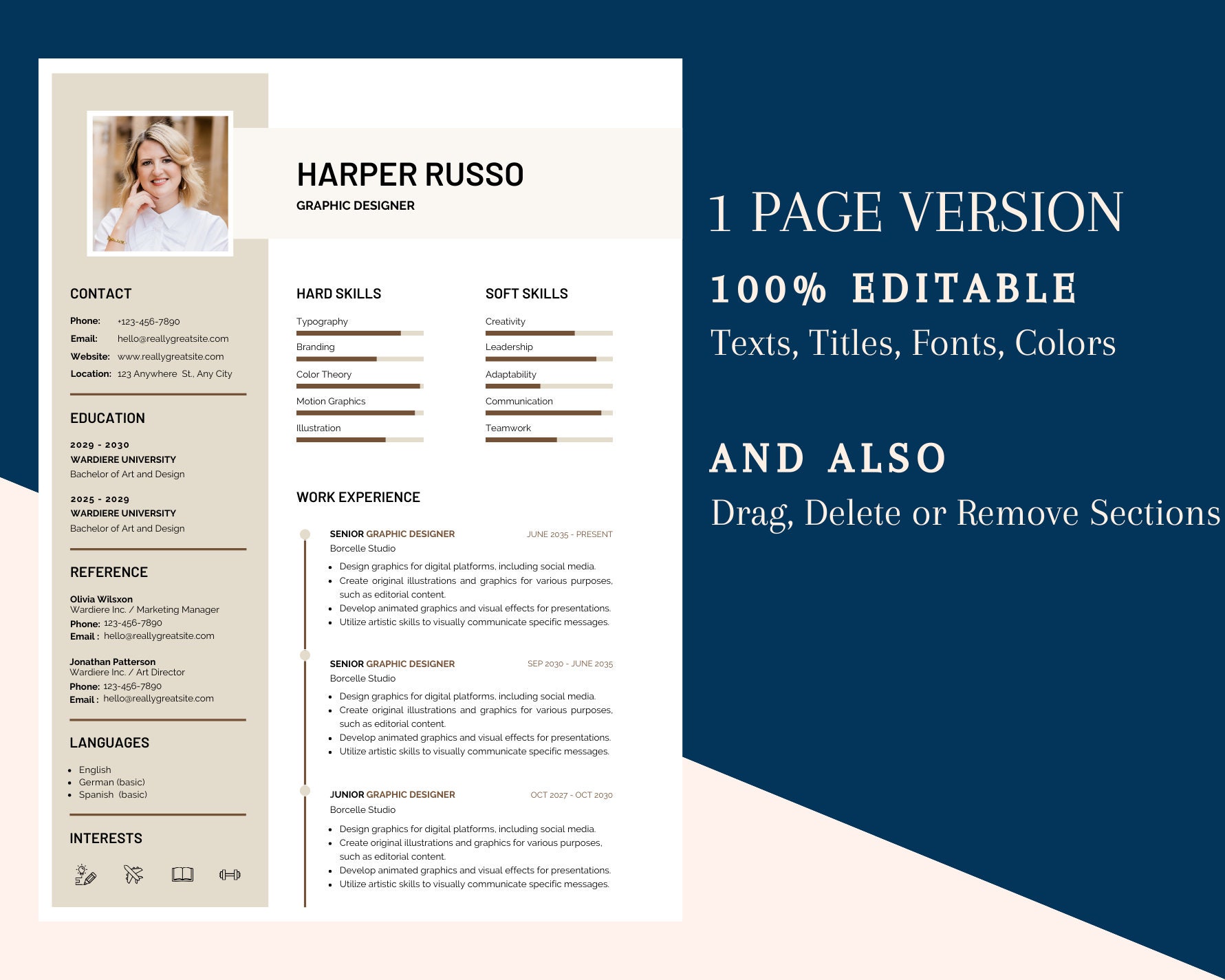 Resume Template With Photo, CV Template Photo, Minimalist Resume ...