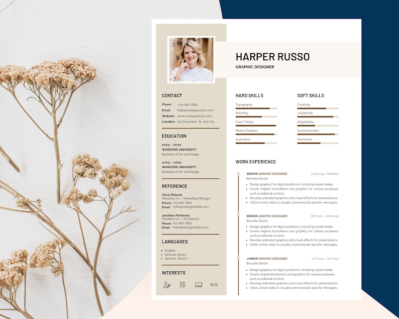Resume Template With Photo, CV Template Photo, Minimalist Resume ...