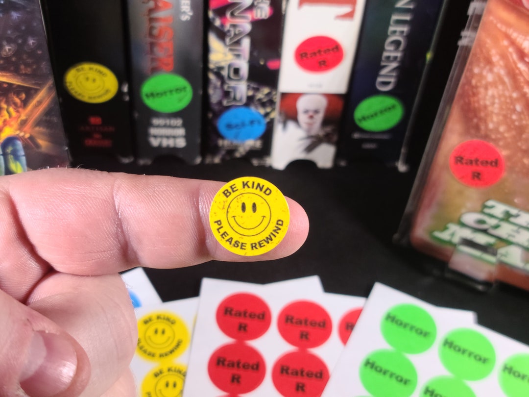 Be Kind Please Rewind Movie Labels Round VHS Movie Label Stickers Retro ...