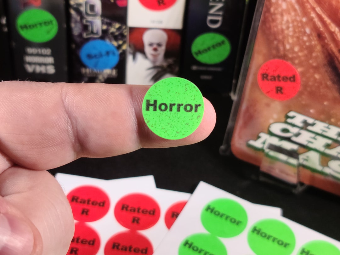 Green Horror Movie Labels Round VHS Movie Label Stickers Retro Movie ...