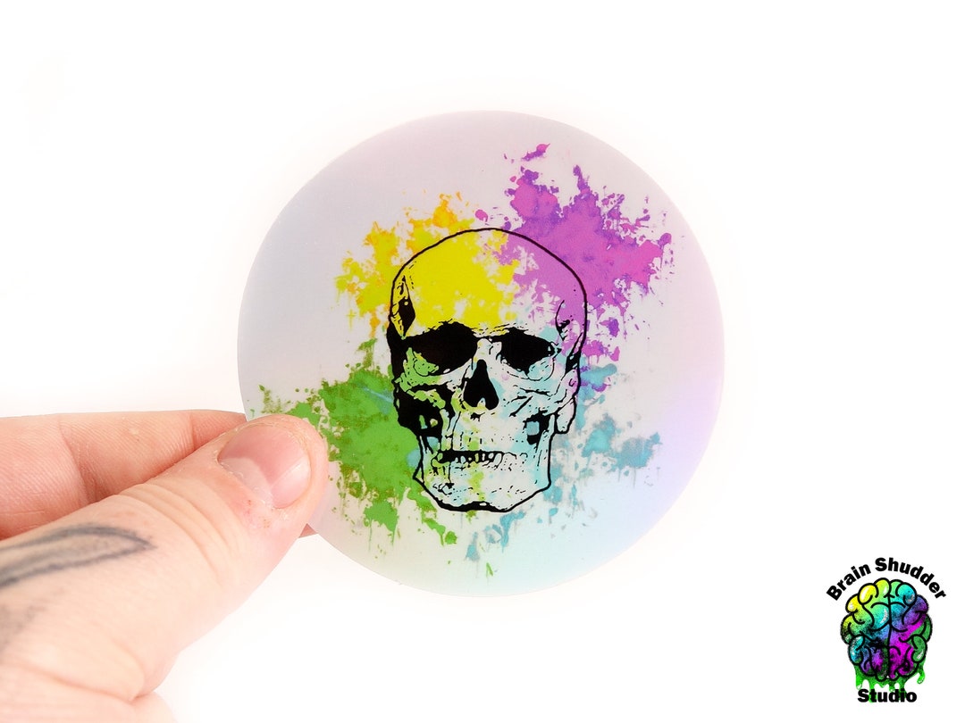 Skull Sticker | Holographic Paint Splatter - Etsy
