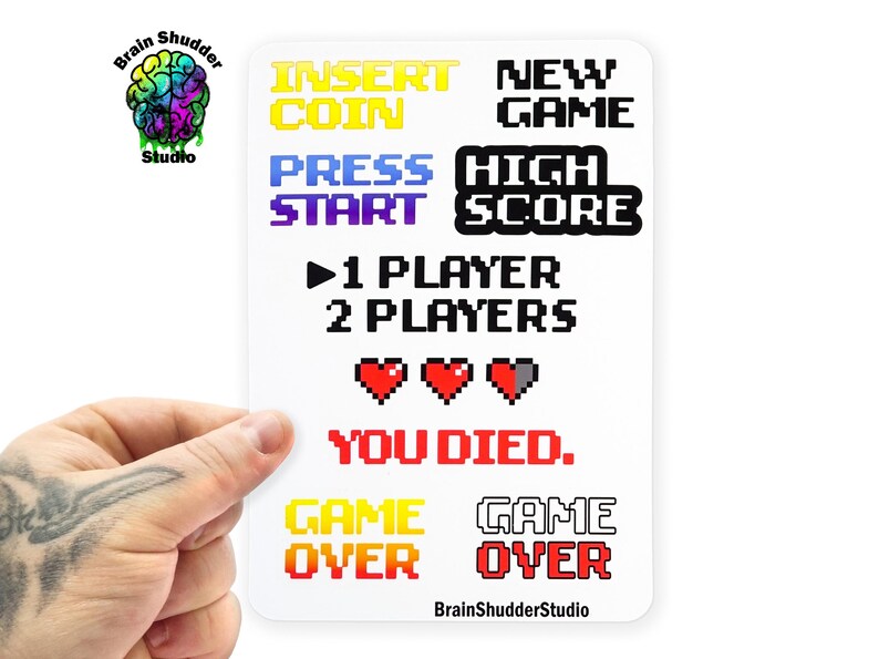 Retro Arcade Game Pixel Text Sticker Sheet | Gaming Stickers | Gifts ...
