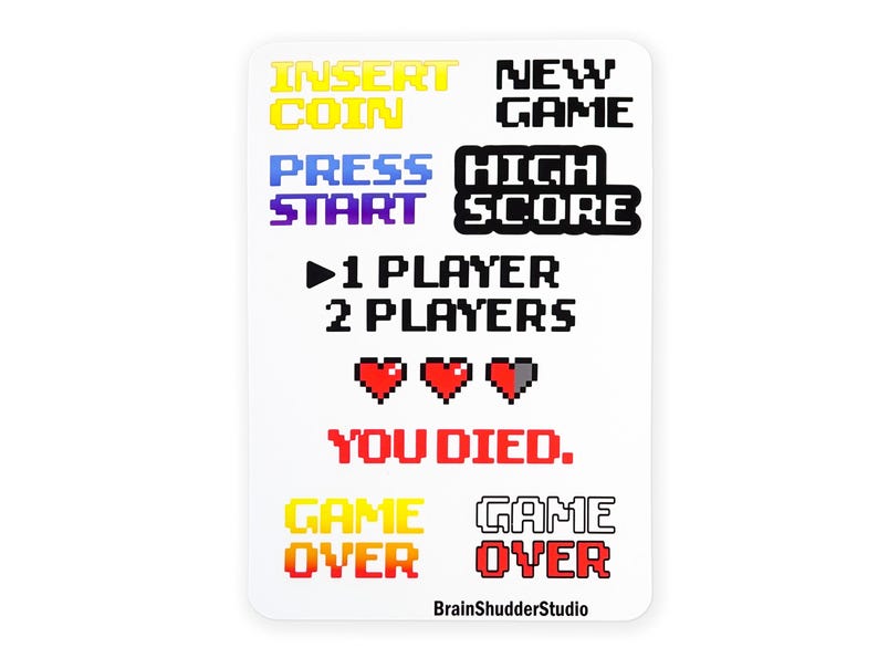 Retro Arcade Game Pixel Text Sticker Sheet | Gaming Stickers | Gifts ...