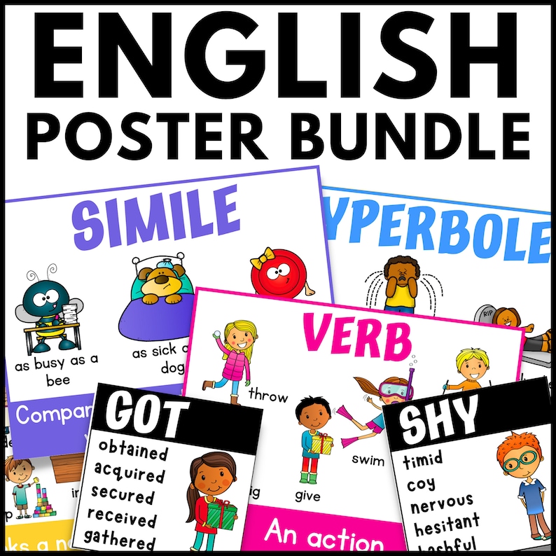 English Posters Ultimate Bundle - Figurative Language, Synonyms & Parts ...
