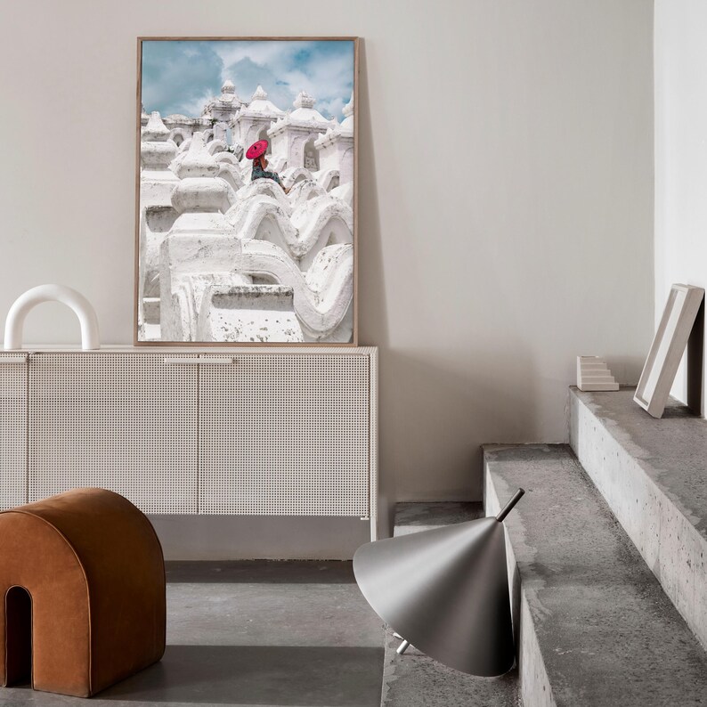 Maximalism Decor, White Temple Pagoda Photo With Fuchsia Umbrella ...