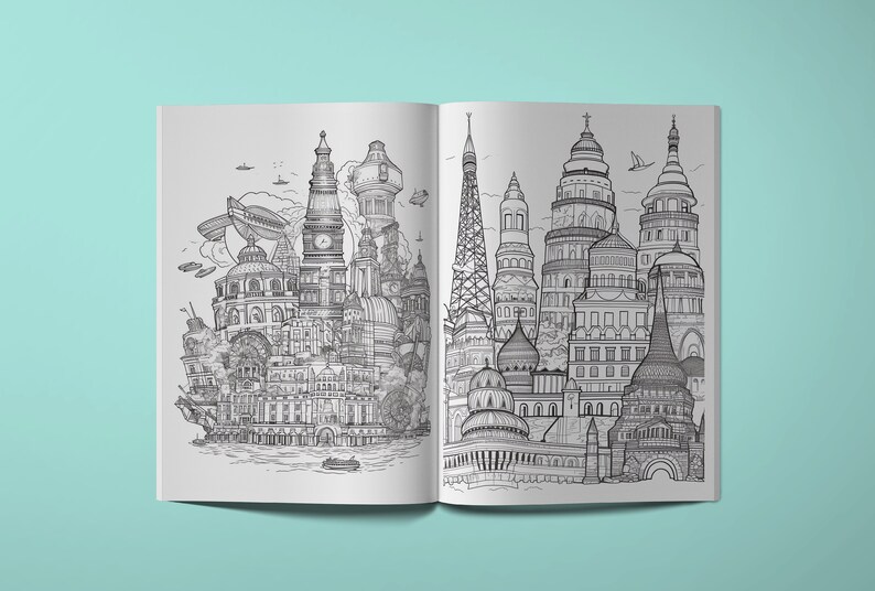 World Landmarks Coloring Book – 30 Abstract Printable Pages (digital ...