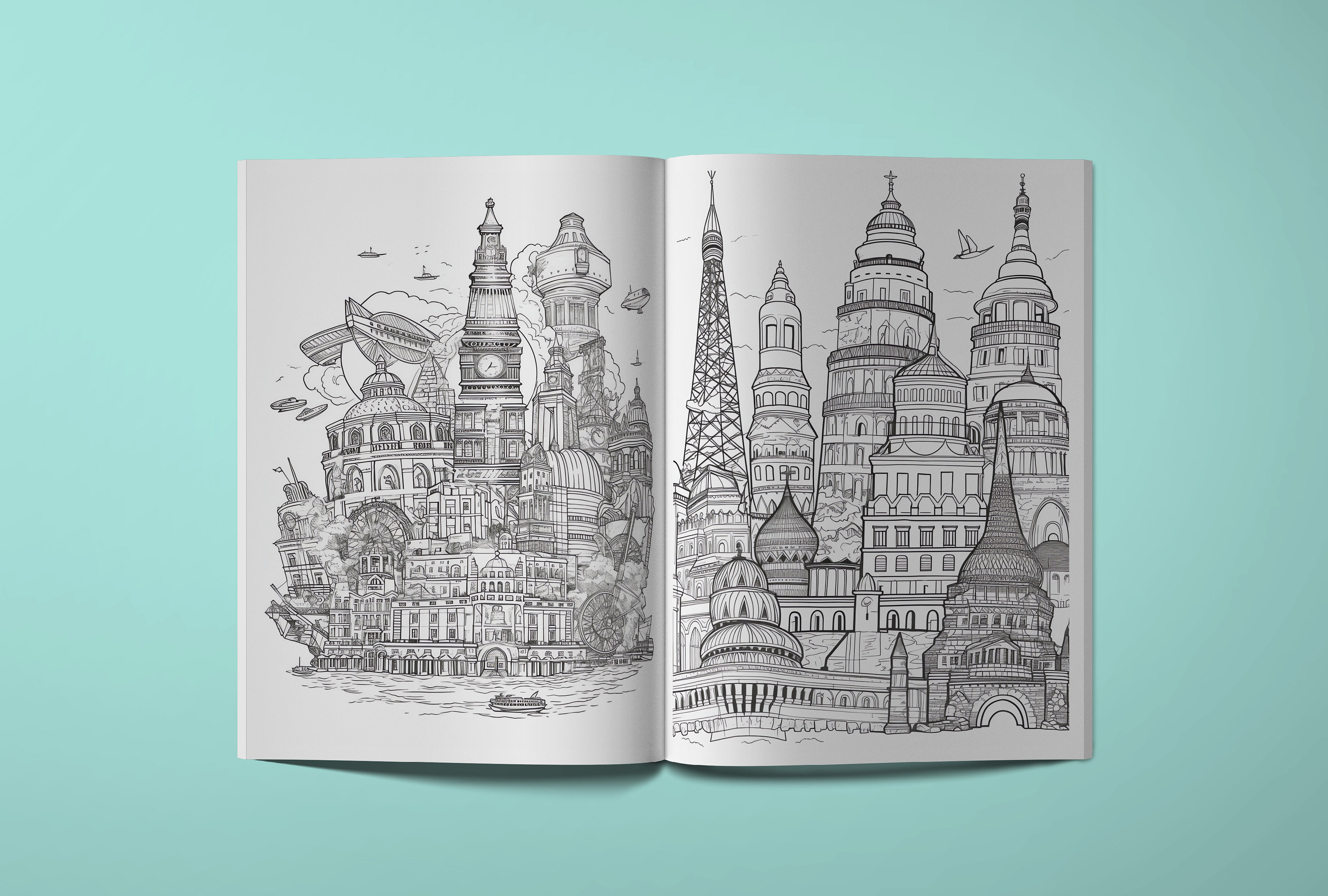 World Landmarks Coloring Book – 30 Abstract Printable Pages (digital ...