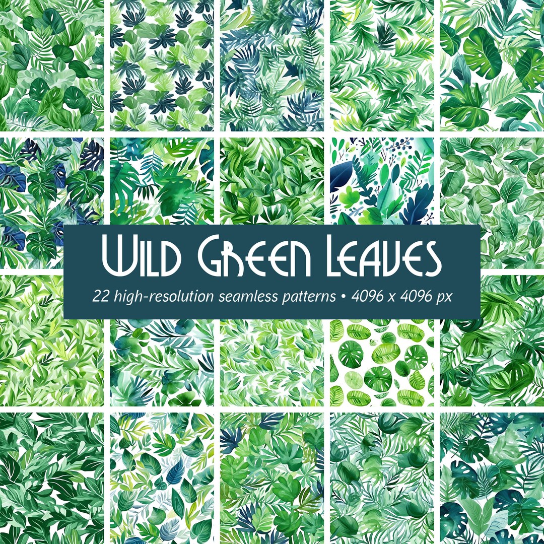 Seamless Pattern Wild Green Leaves Digital Tiles - 22 Designs for DIY ...