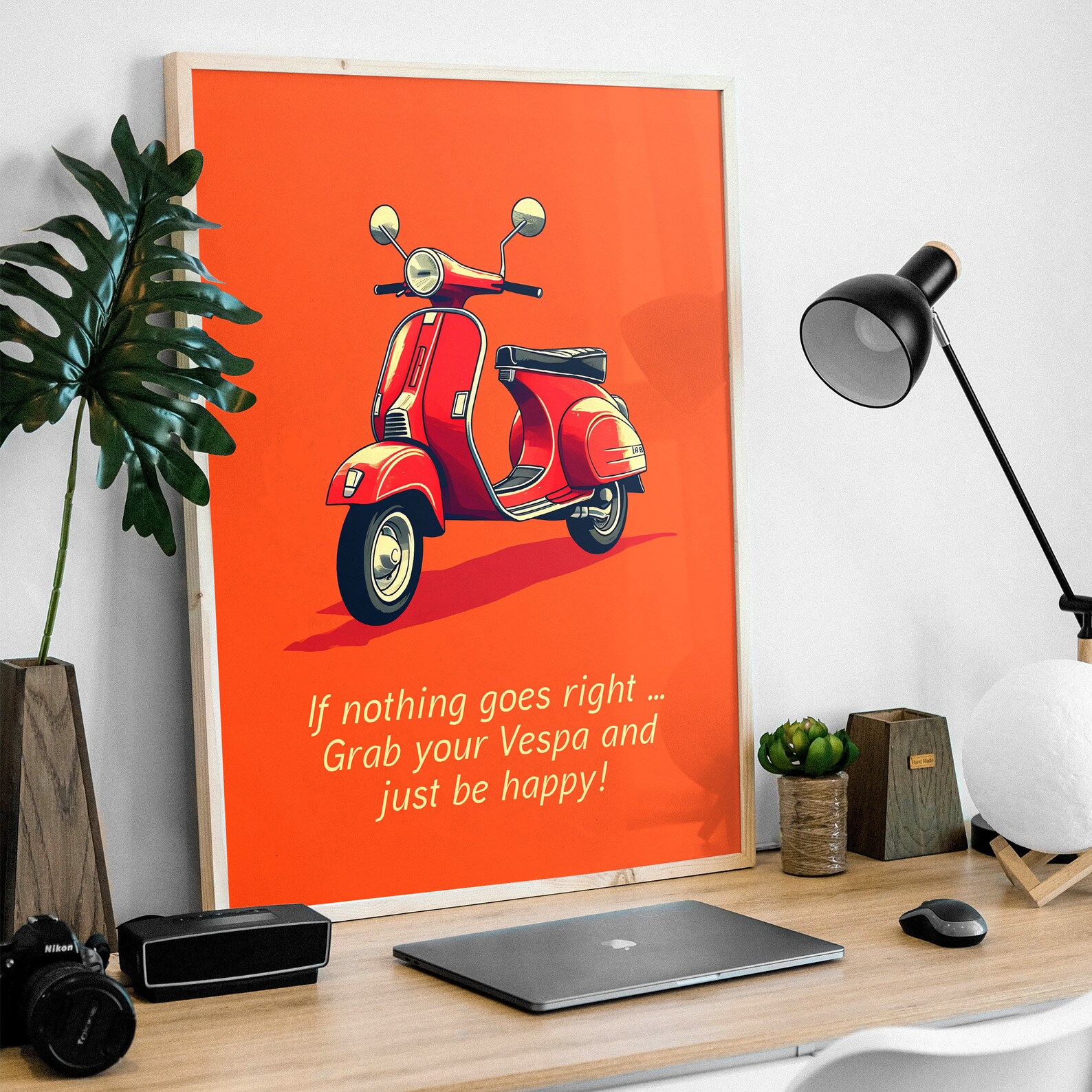 Vibrant Red Vespa Scooter Illustration With Inspiring Quote, Printable ...