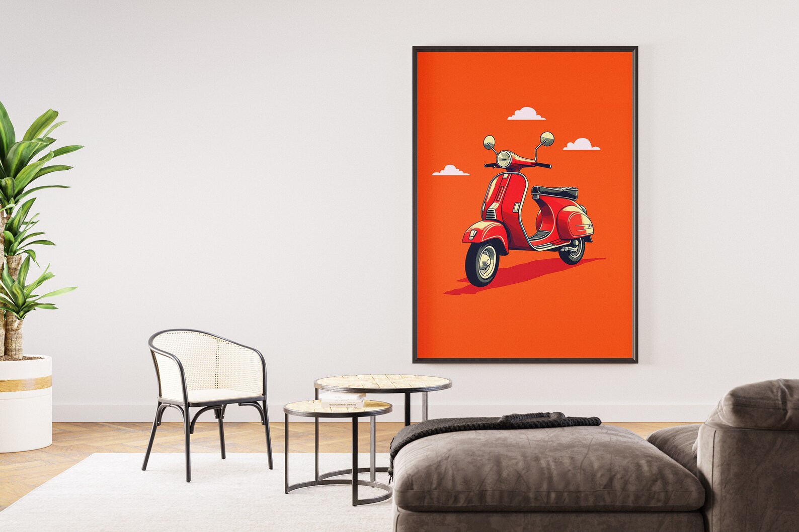 Vibrant Red Vespa Scooter Illustration, Printable Poster, Bold Colors ...