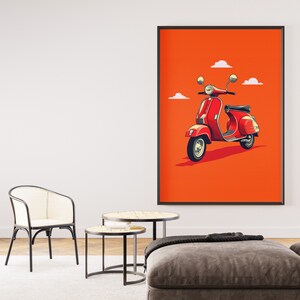 Vibrant Red Vespa Scooter Illustration, Printable Poster, Bold Colors ...