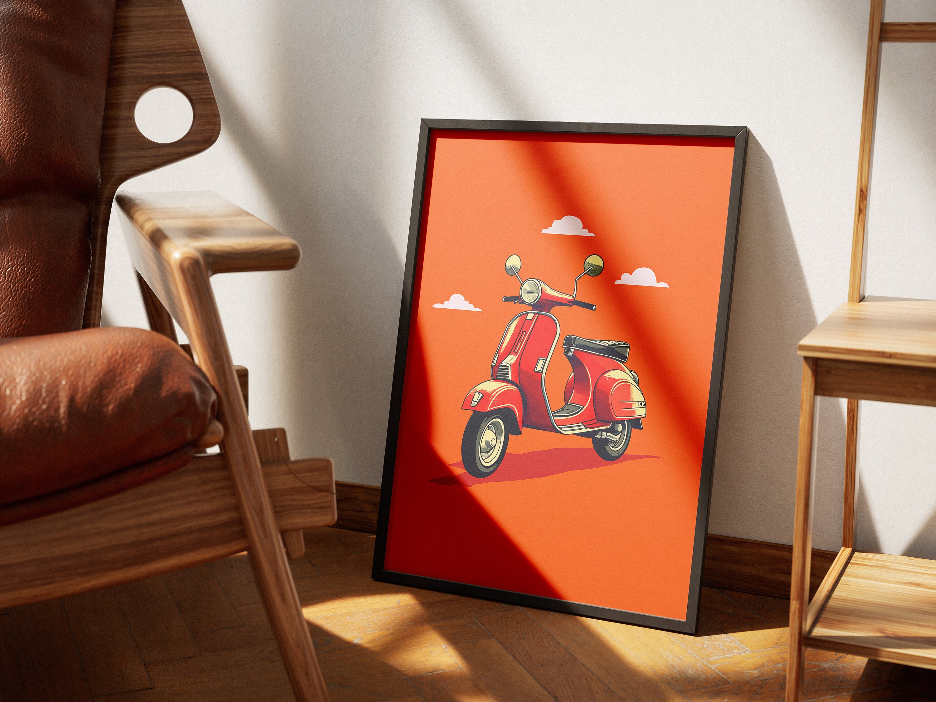 Vibrant Red Vespa Scooter Illustration, Printable Poster, Bold Colors ...