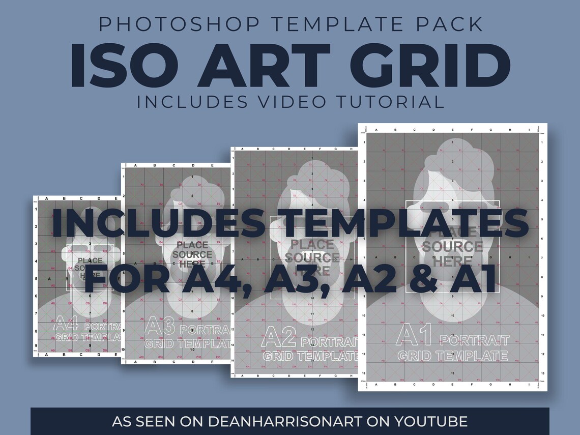 Photoshop Art Grid Template: ISO Paper Sizes A4-A1 (digital Download ...