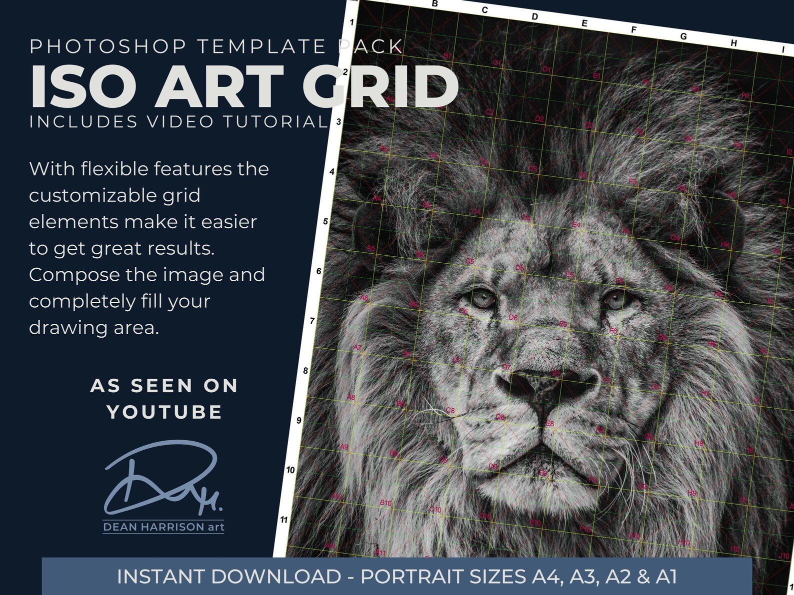 Photoshop Art Grid Template: ISO Paper Sizes A4-A1 (digital Download ...