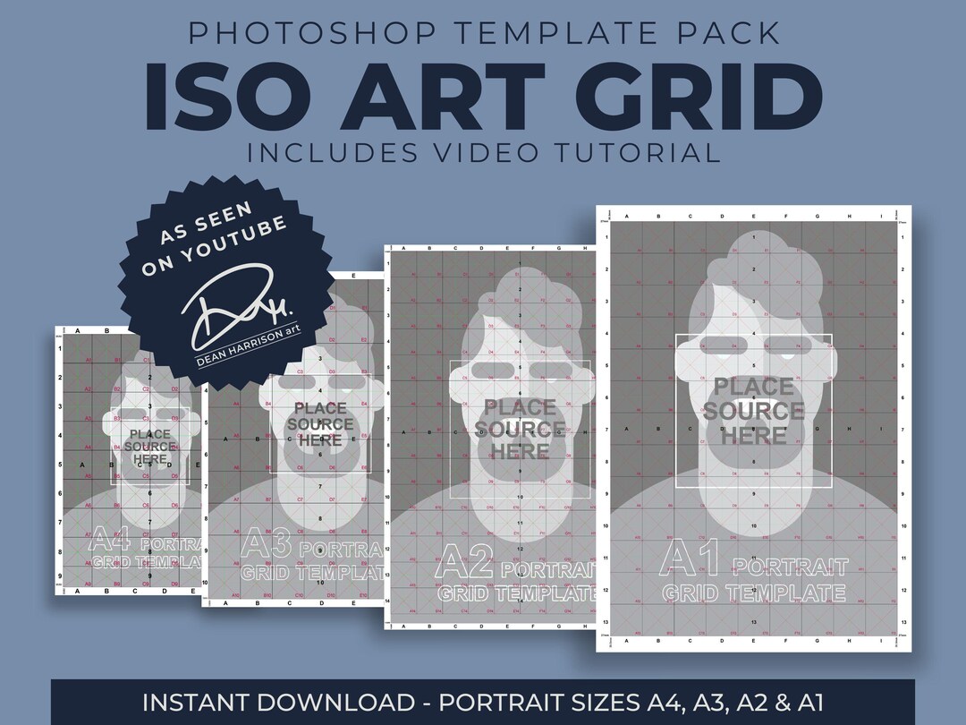 Photoshop Art Grid Template for ISO Paper Sizes A4, A3, A2 & A1, Easily ...
