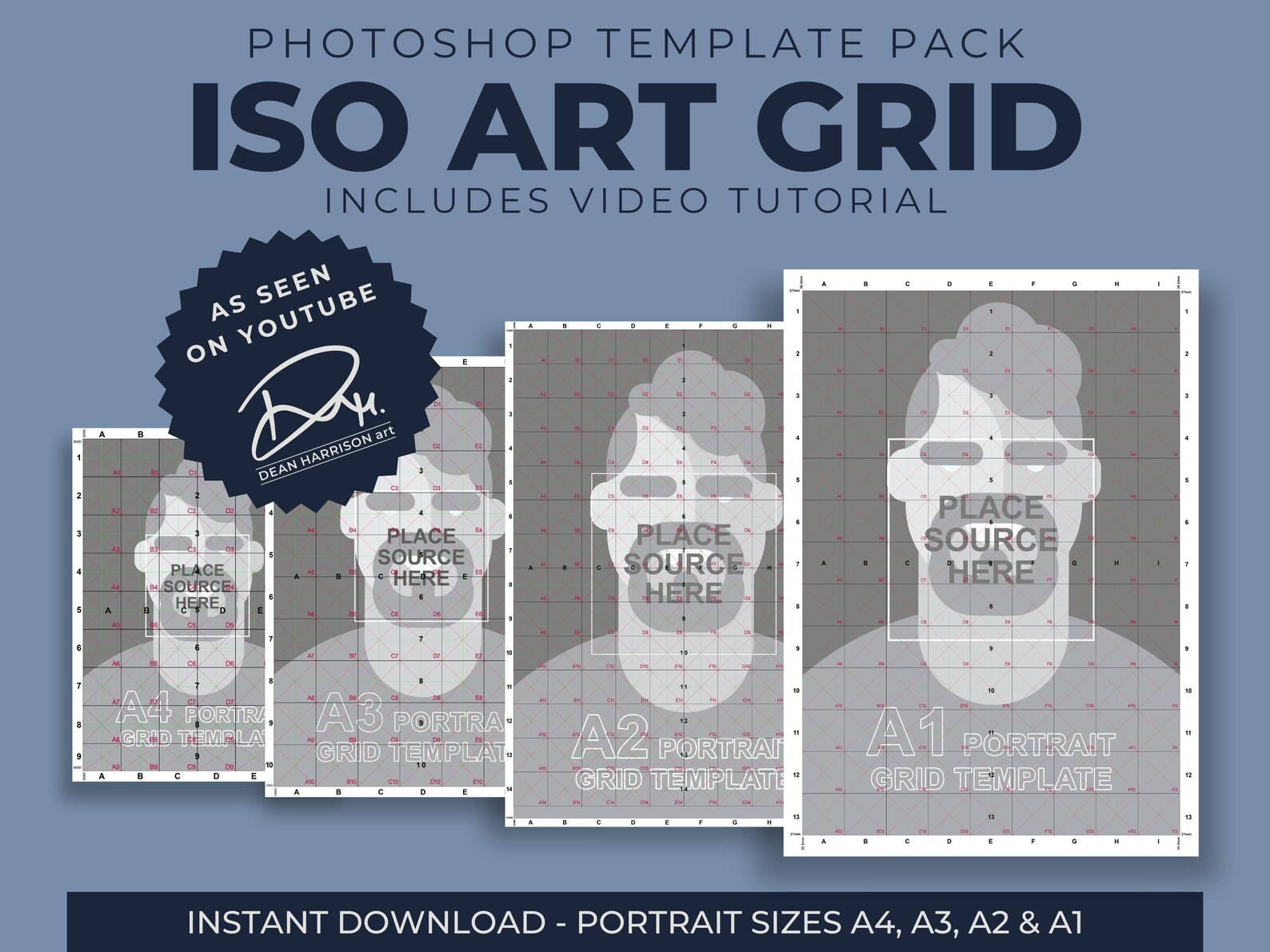 Photoshop Art Grid Template: ISO Paper Sizes A4-A1 (digital Download ...