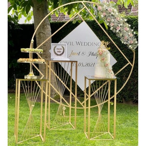 Gold Metal Wedding Arch, Flower Garland Hoop, Round Photo Backdrop ...