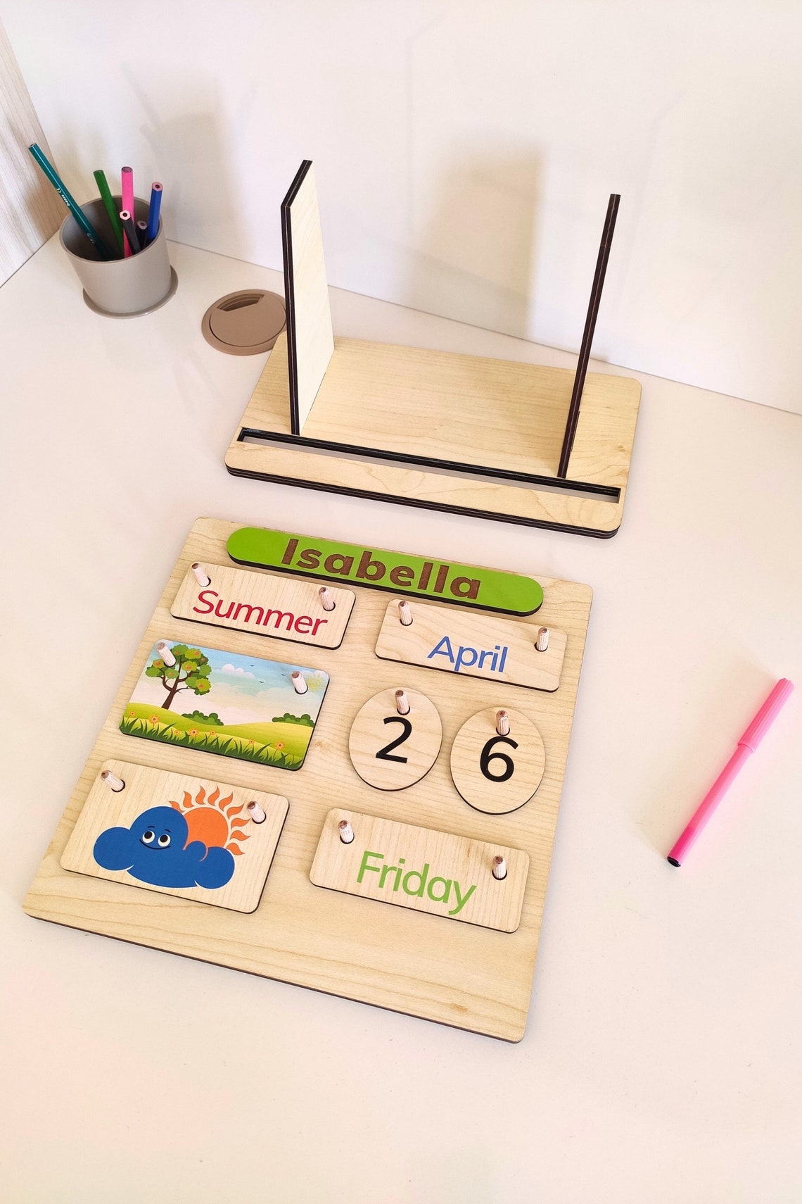 Montessori Wooden Calendar for Kids Room Decor Personalized - Etsy