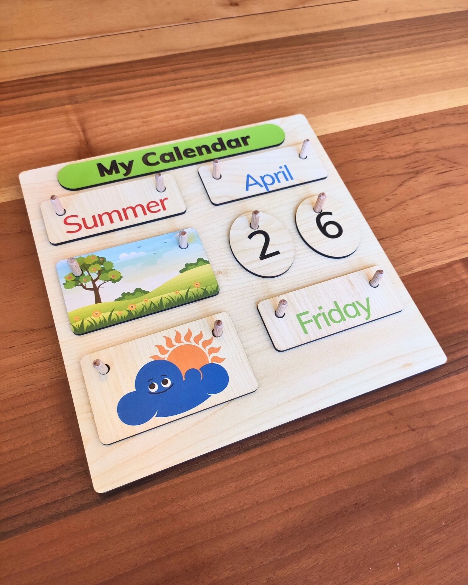 Montessori Wooden Calendar for Kids Room Decor Personalized Gift for ...