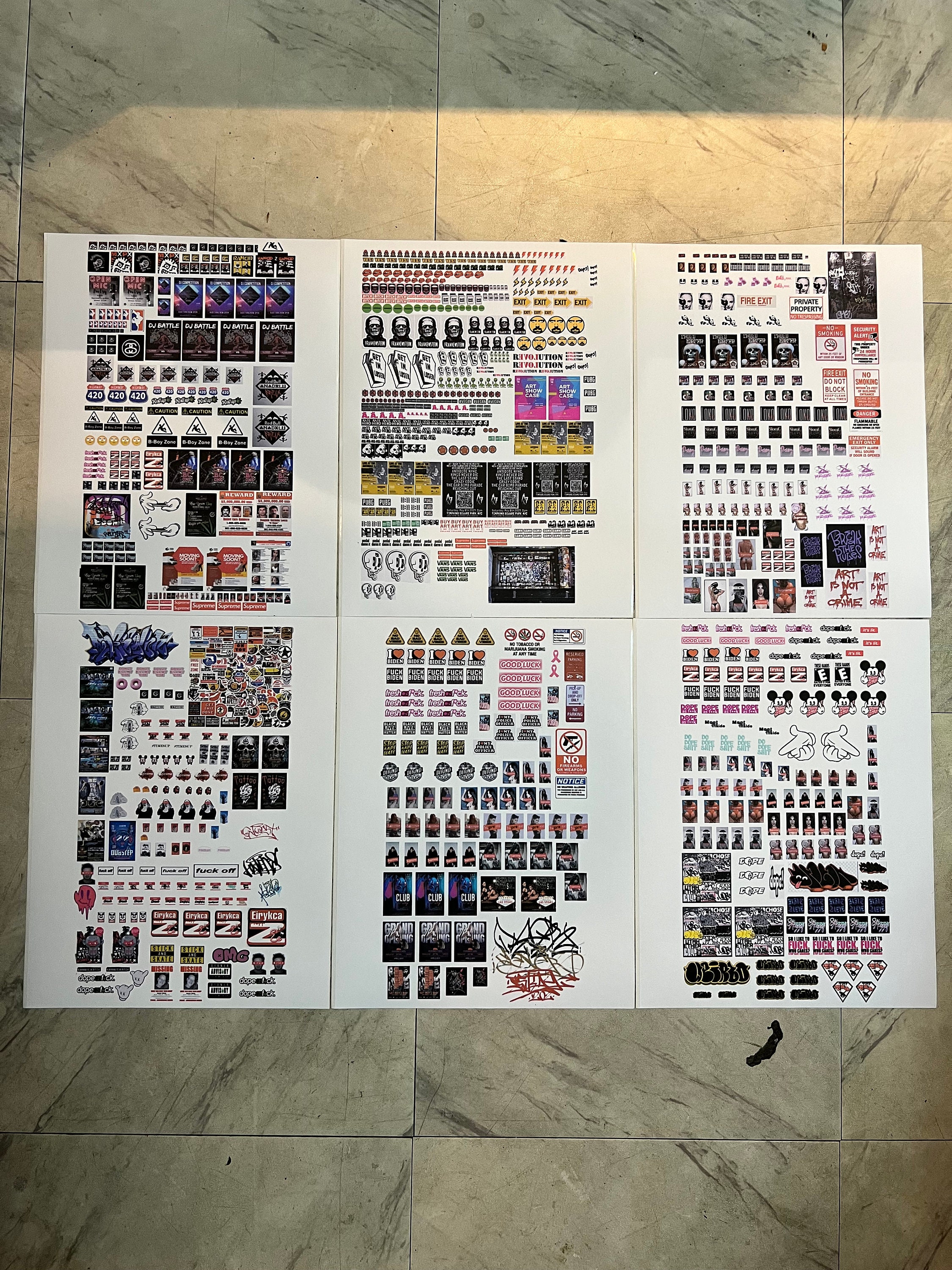 Set of 6:package Deal Miniature Graffiti Slap Stickers Flyers Posters ...