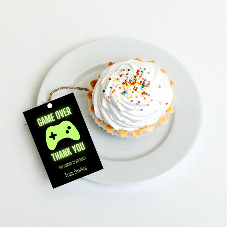 Editable Video Game Birthday Gift Tag: Neon Green Favor (instant ...
