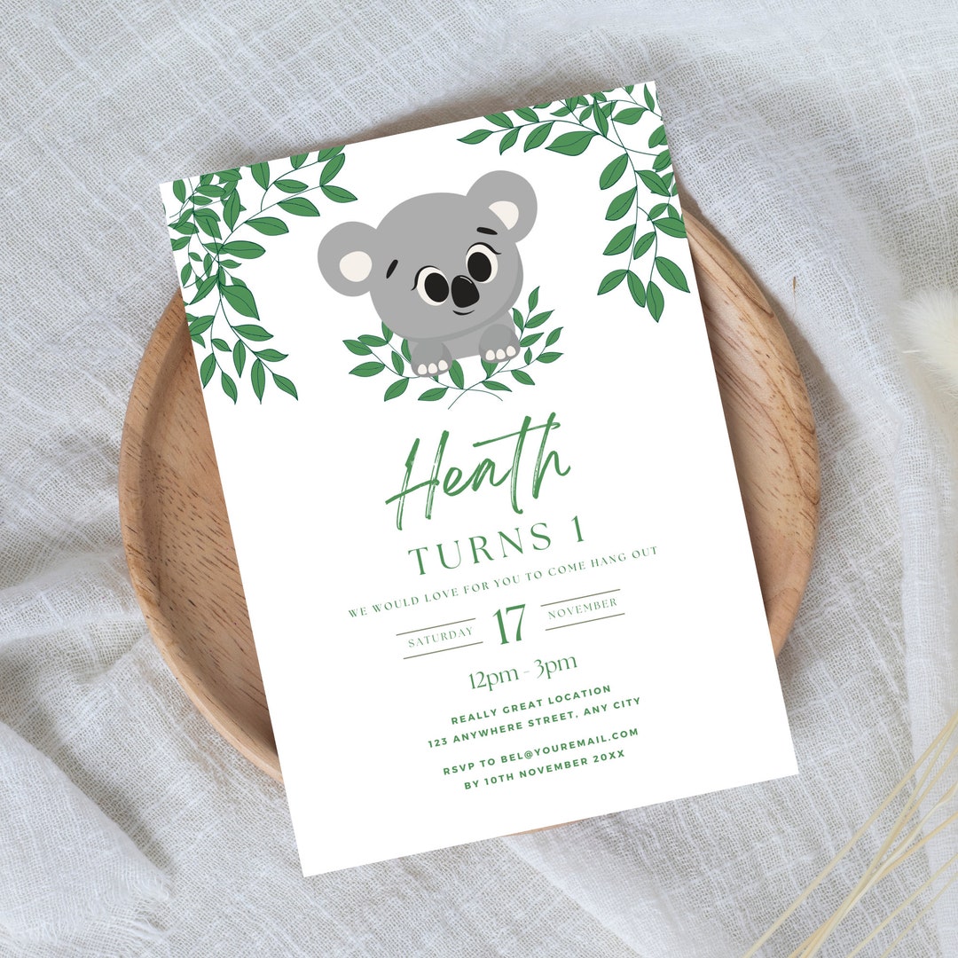 Koala Birthday Invitation, Koala Boy Girl Party, Koala 1st Birthday ...