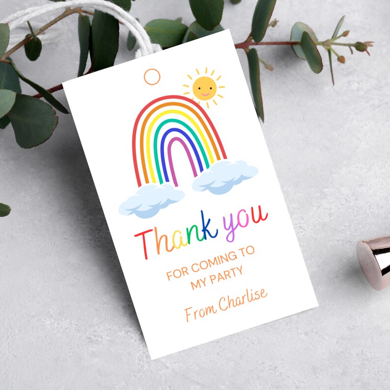 Rainbow Birthday Thank You Tag, Template Editable Colourful Sun, 1st ...