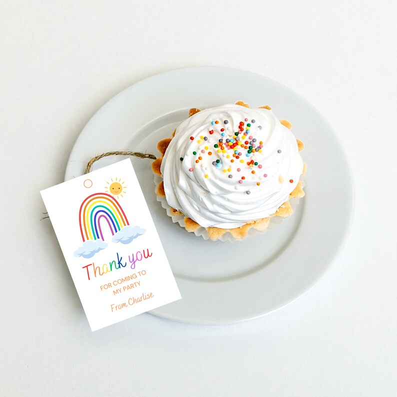 Rainbow Birthday Thank You Tag, Template Editable Colourful Sun, 1st ...