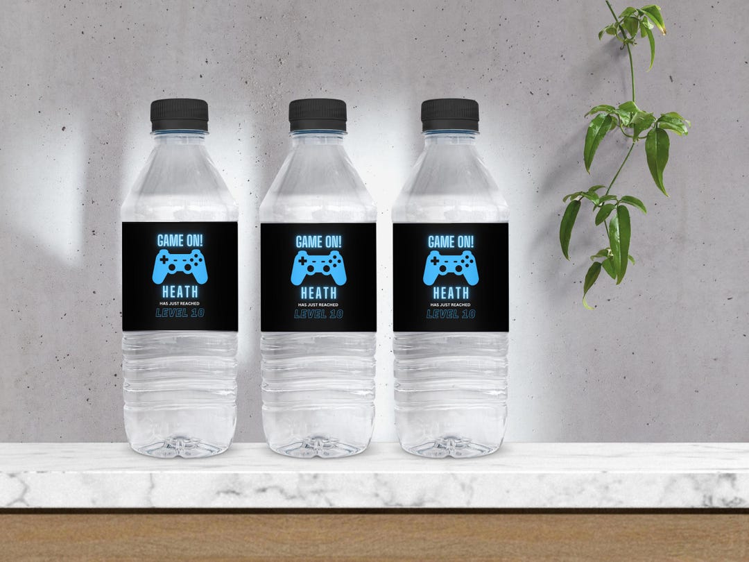 Gaming Water Bottle Label: Neon Gamer Controller, Printable Birthday ...