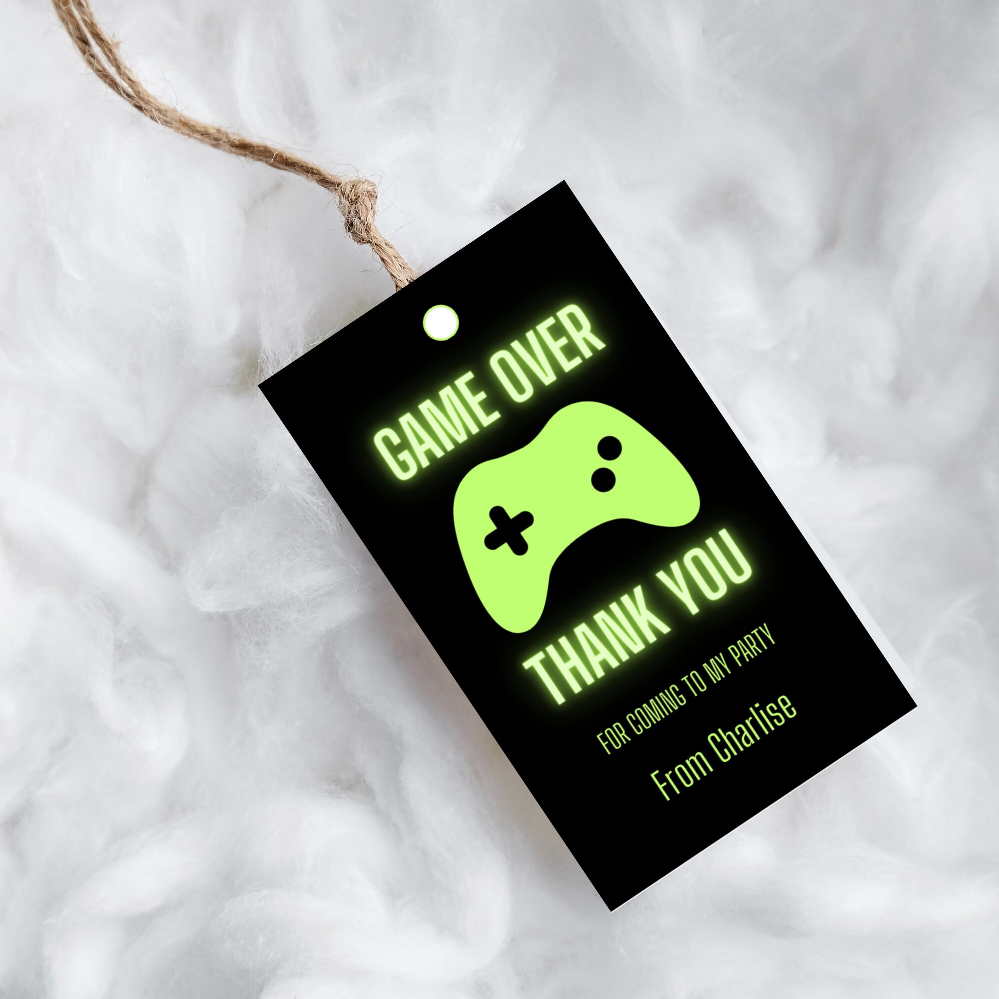 Editable Video Game Birthday Gift Tag: Neon Green Favor (instant ...