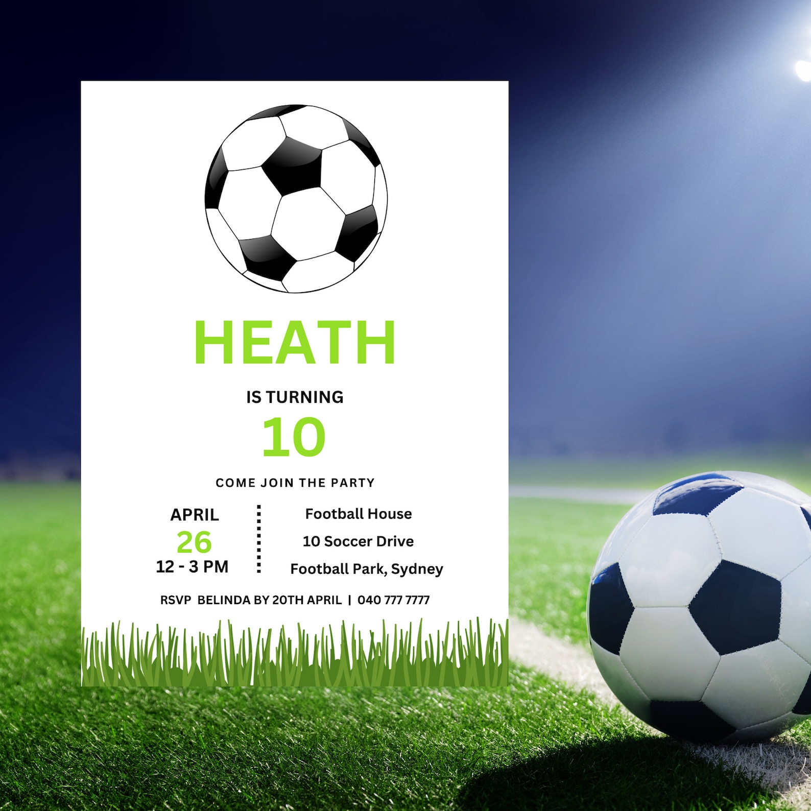 Soccer Football Party Invitation, Editable Invite, Printable, Soccer ...